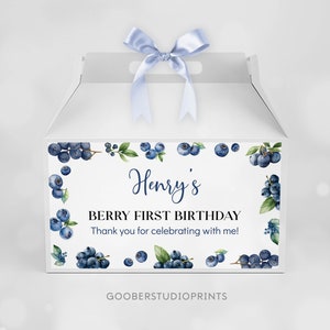 EDITABLE Blueberry Birthday Gable Gift Box Label, Berry Sweet Party ...