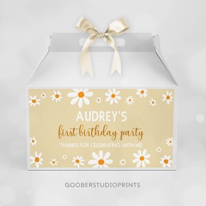 EDITABLE Daisy Birthday Party Gable Gift Box Label, Retro Daisy Favor ...