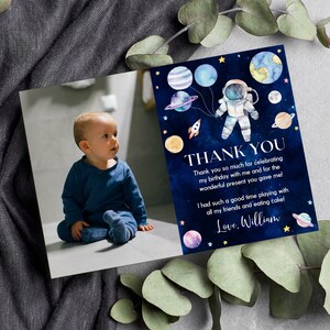EDITABLE Outer Space Thank You Card, Galaxy Birthday Photo Thank You ...