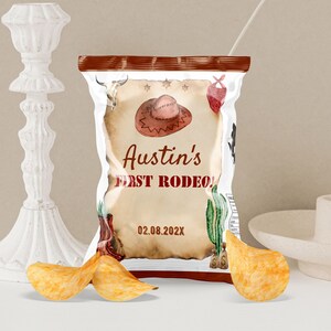 EDITABLE My First Rodeo Birthday Chip Bags, Cowboy First Birthday Party ...