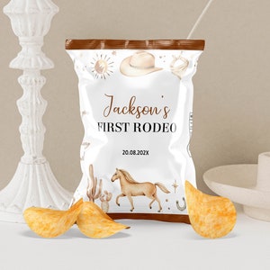 EDITABLE My First Rodeo Birthday Chip Bags, Cowboy First Birthday Snack ...