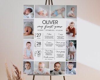 EDITABLE First Birthday Milestone Sign, Modern 1st Birthday Milestone ...