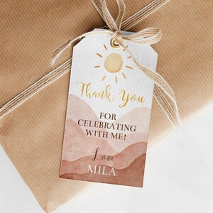 EDITABLE Sunshine Birthday Favor Tag, Boho Sunshine Thank You Tag ...