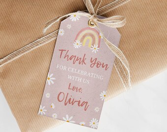 Boho Daisy Birthday Tag Editable Hang Tag, Printable Gift Tag, Party ...