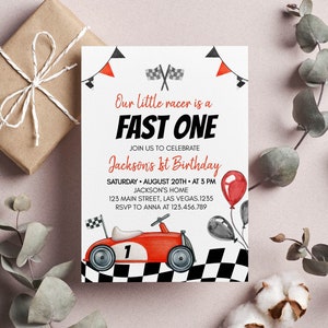 EDITABLE Fast One Race Car Birthday Invite, Racing Car Birthday ...