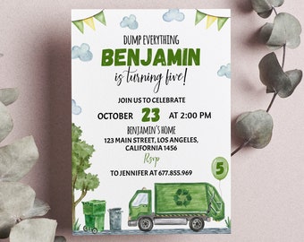 EDITABLE Trash Truck Birthday Invitation, Garbage Truck Invite, Dump ...