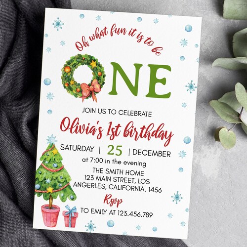 Christmas First Birthday Invitation Oh What Fun It is to Be - Etsy