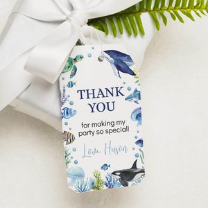 EDITABLE Under the Sea Birthday Thank You Tags, Ocean Birthday Favor ...