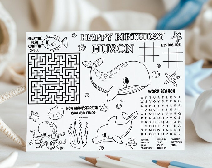 Under the Sea Activity Sheet, Animal Creatures Printable Placemat, Kids ...