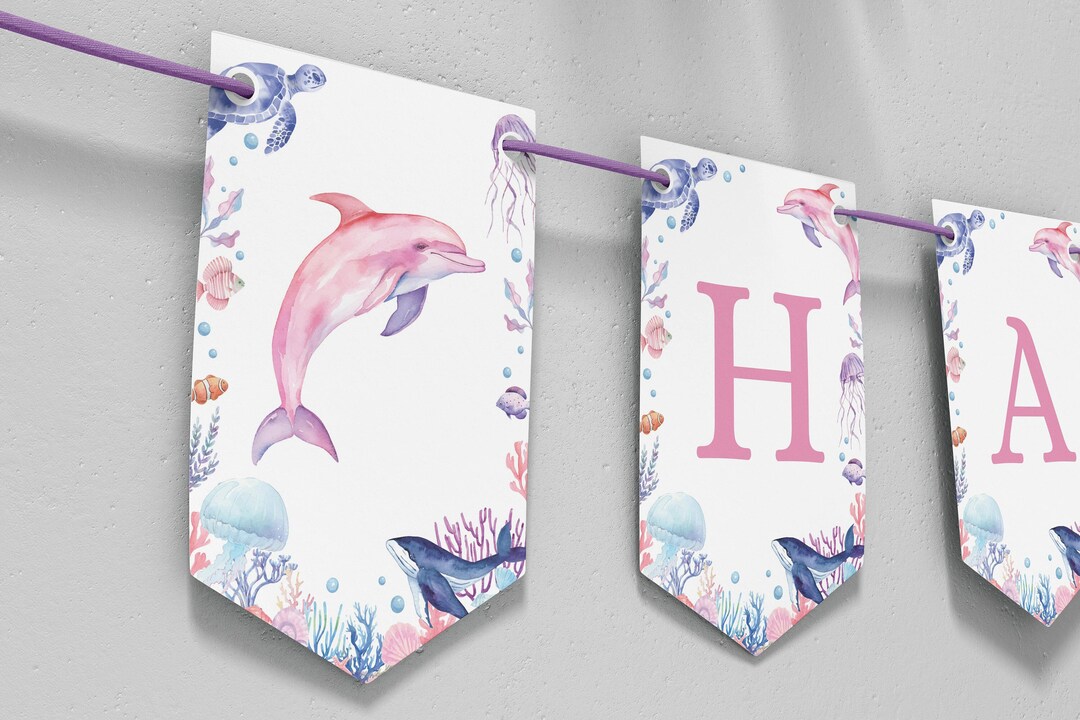 Editable Under the Sea Birthday Banner, Oneder the Sea Happy Birthday ...