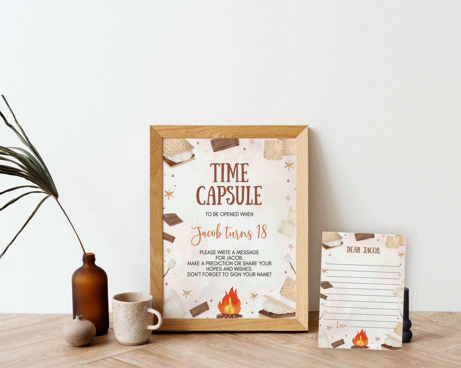 S'mores Birthday Time Capsule Sign & Note Card, Camping Birthday ...