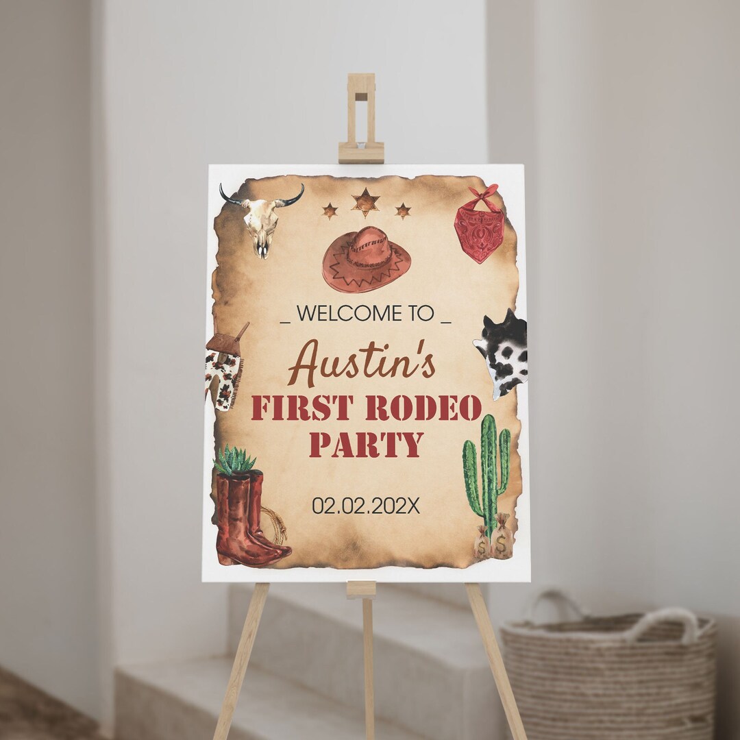 EDITABLE Wild West Birthday Welcome Sign, Cowboy 1st Birthday Sign ...