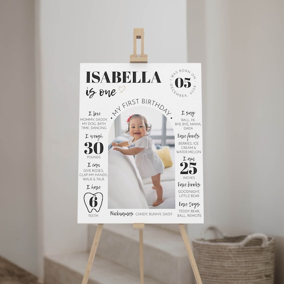 EDITABLE First Birthday Milestone Sign Modern Photo 1st - Etsy