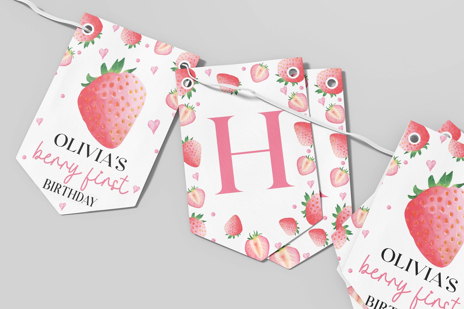 Editable Strawberry First Birthday Banner Berry Sweet Happy - Etsy