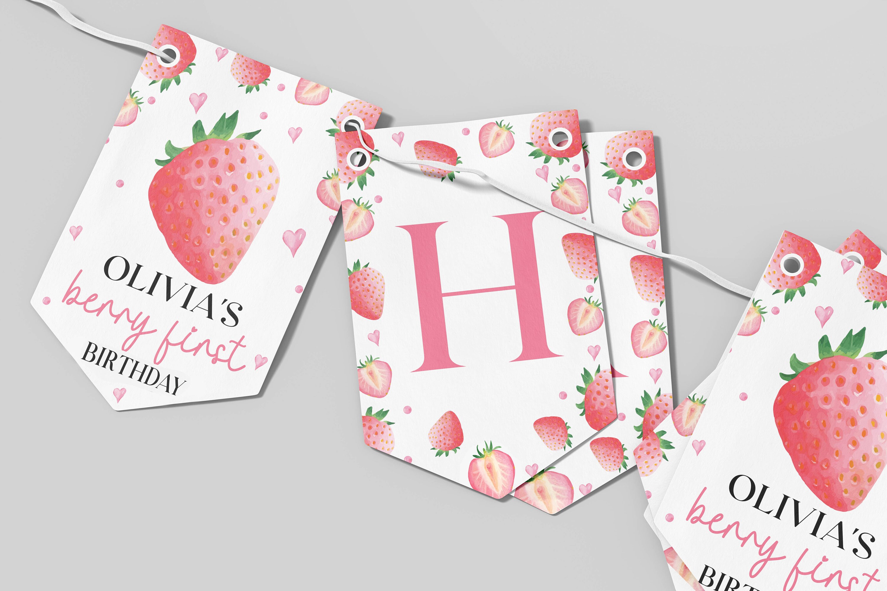 Editable Strawberry First Birthday Banner Berry Sweet Happy - Etsy