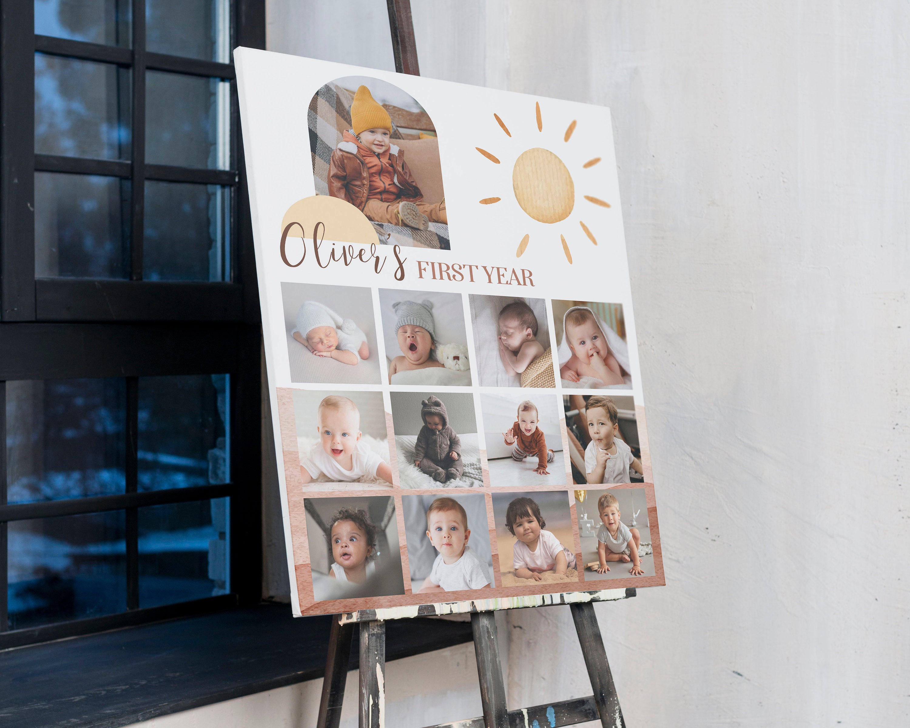 Editable Sun First Year Photo Collage, First Trip Around the Sun ...