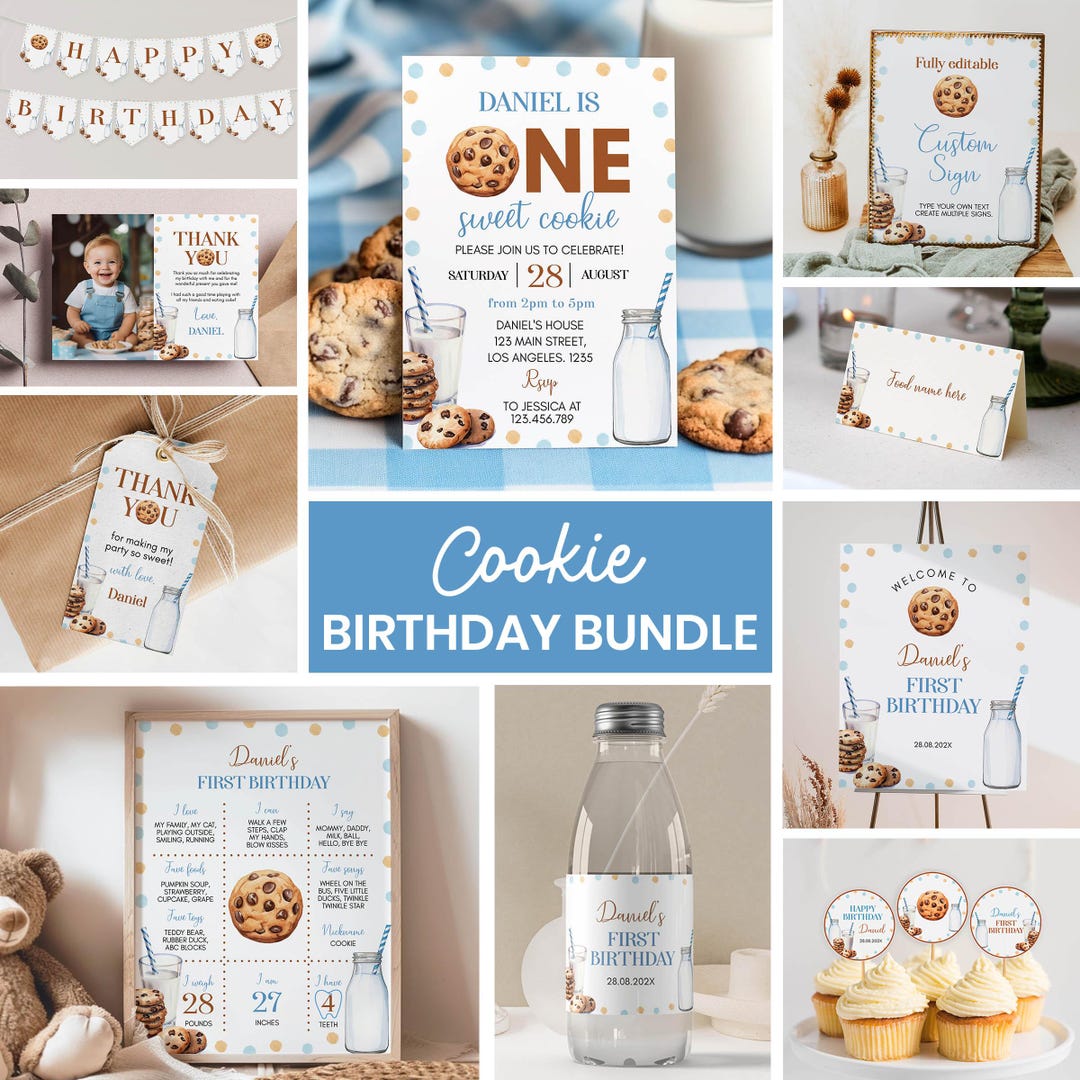 Editable Milk and Cookies First Birthday Invitation Bundle, Boy First ...