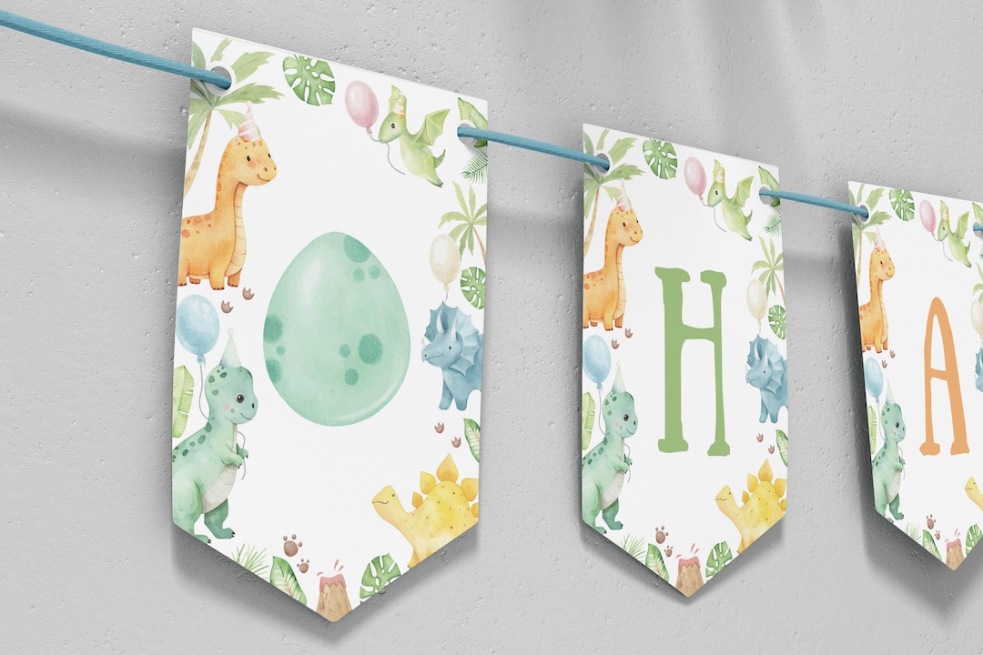 Editable Dinosaur Birthday Banner, Dino Happy Birthday Banner, Dinosaur ...