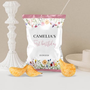 EDITABLE Wildflower Birthday Girl Chip Bag, Floral Birthday Treat Bag ...