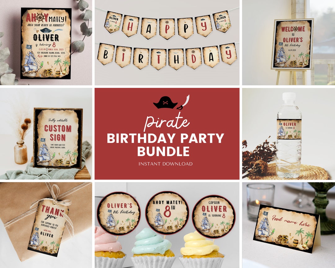 Editable Pirate Birthday Invitation Bundle, Pirate Party Decoration ...