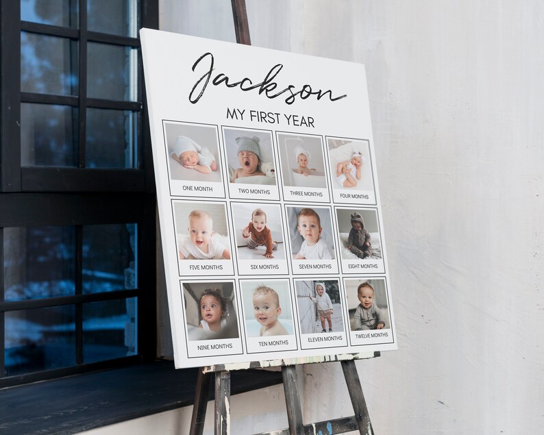 Editable First Year Photo Collage, 12 Months Photo Print, Modern First ...