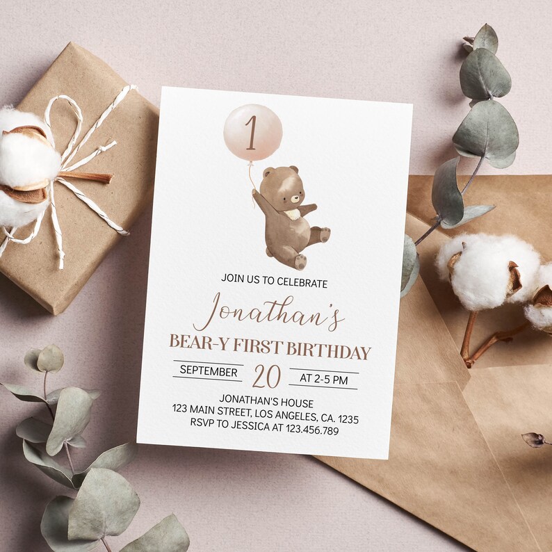 Editable Beary First Birthday Invitation Bundle Teddy Bear - Etsy