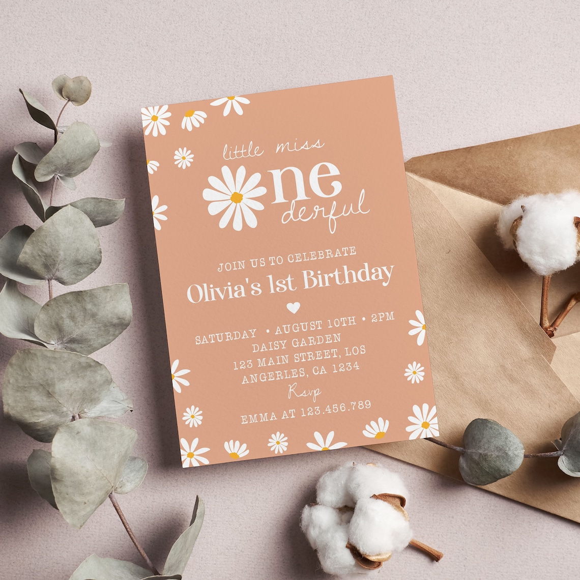 Editable Daisy Birthday Party Invitation, Daisy First Birthday ...
