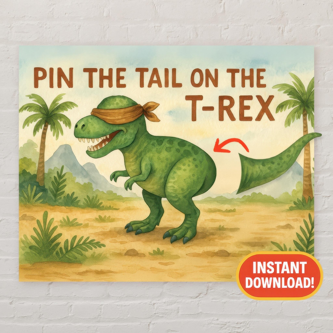 Pin the Tail on the T-rex Printable Game | 16x20 Poster + Tails + Wild ...