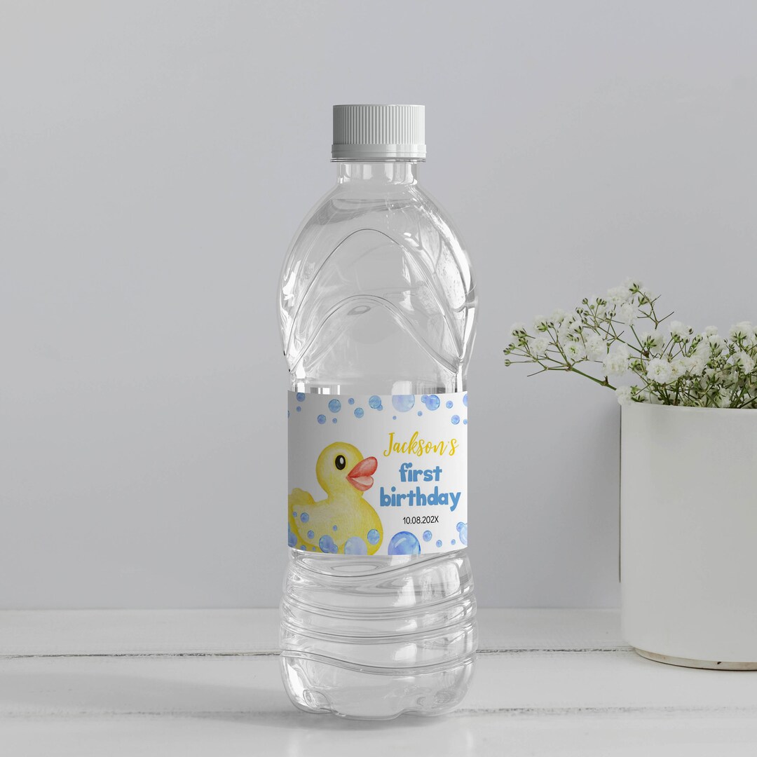 EDITABLE Rubber Duckie Birthday Water Bottle Label, Yellow Duck ...