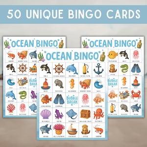Ocean Bingo Game Printable | Under the Sea Bingo Cards | Ocean Themed ...