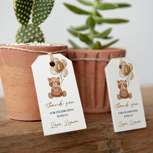 EDITABLE Teddy Bear Birthday Favor Tags, Beary First Birthday Thank You ...