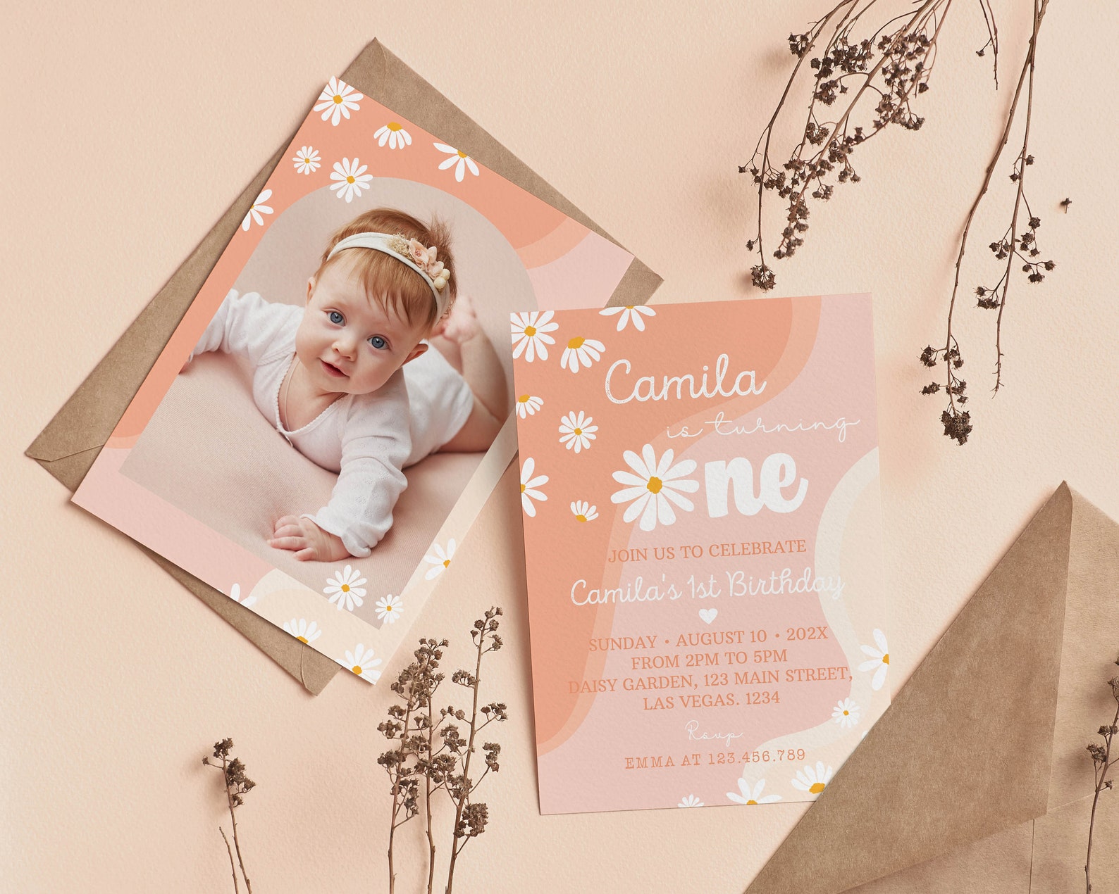 Editable Daisy Birthday Party Invitation, Daisy First Birthday ...