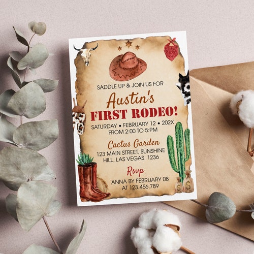 Editable 1st Rodeo Birthday Invitation Western Rodeo Digital - Etsy