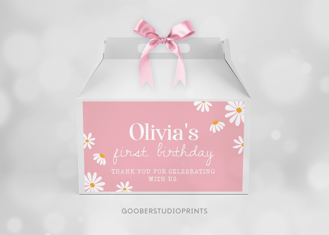 EDITABLE Daisy Birthday Party Gable Gift Box Label, Retro Daisy Favor ...