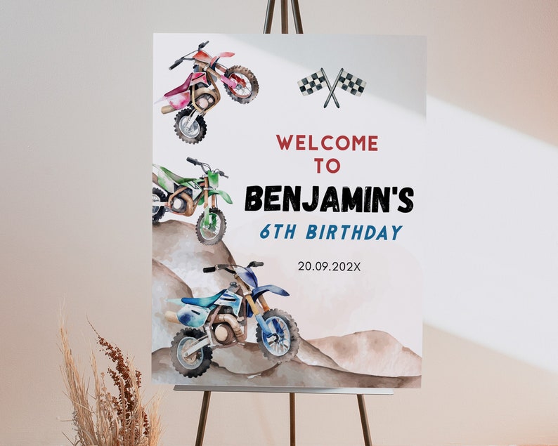 EDITABLE Dirt Bike Birthday Party Welcome Sign, Dirt Bike Birthday Sign ...