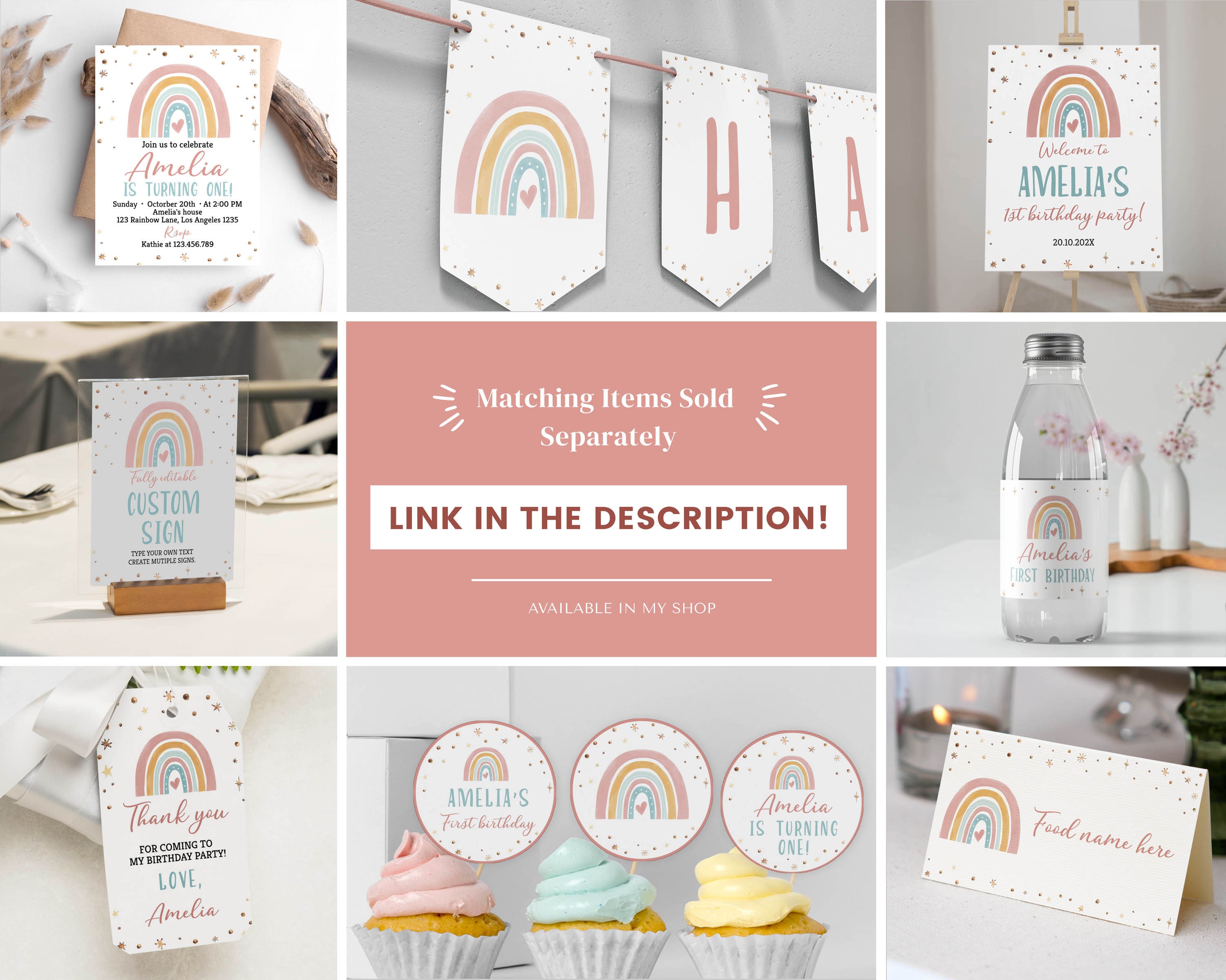 EDITABLE Boho Rainbow Sunshine Birthday Thank You Card - Etsy