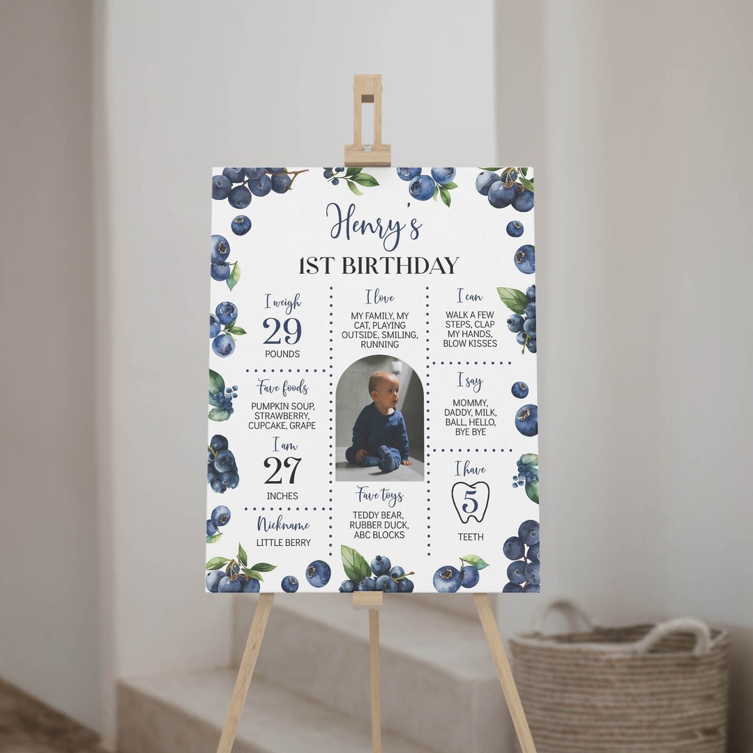 Blueberry First Birthday Milestone Sign Berry Sweet Birthday - Etsy