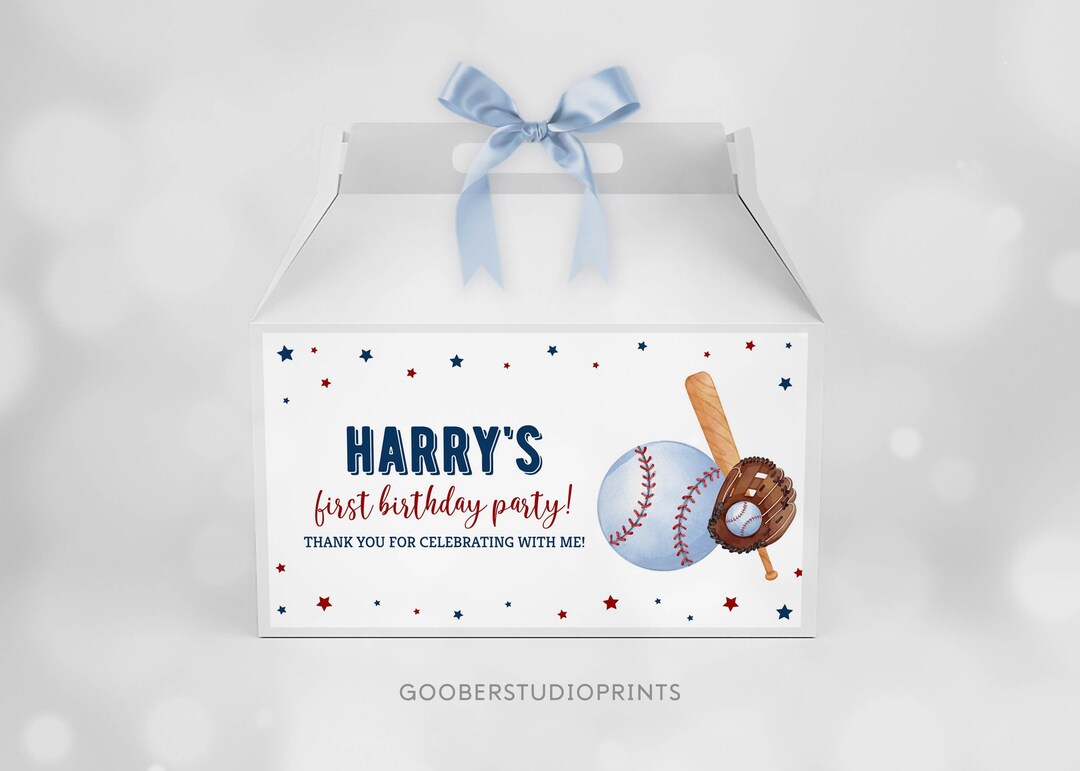 EDITABLE Baseball Gable Gift Box Label, Sports Birthday Party Favor Box ...