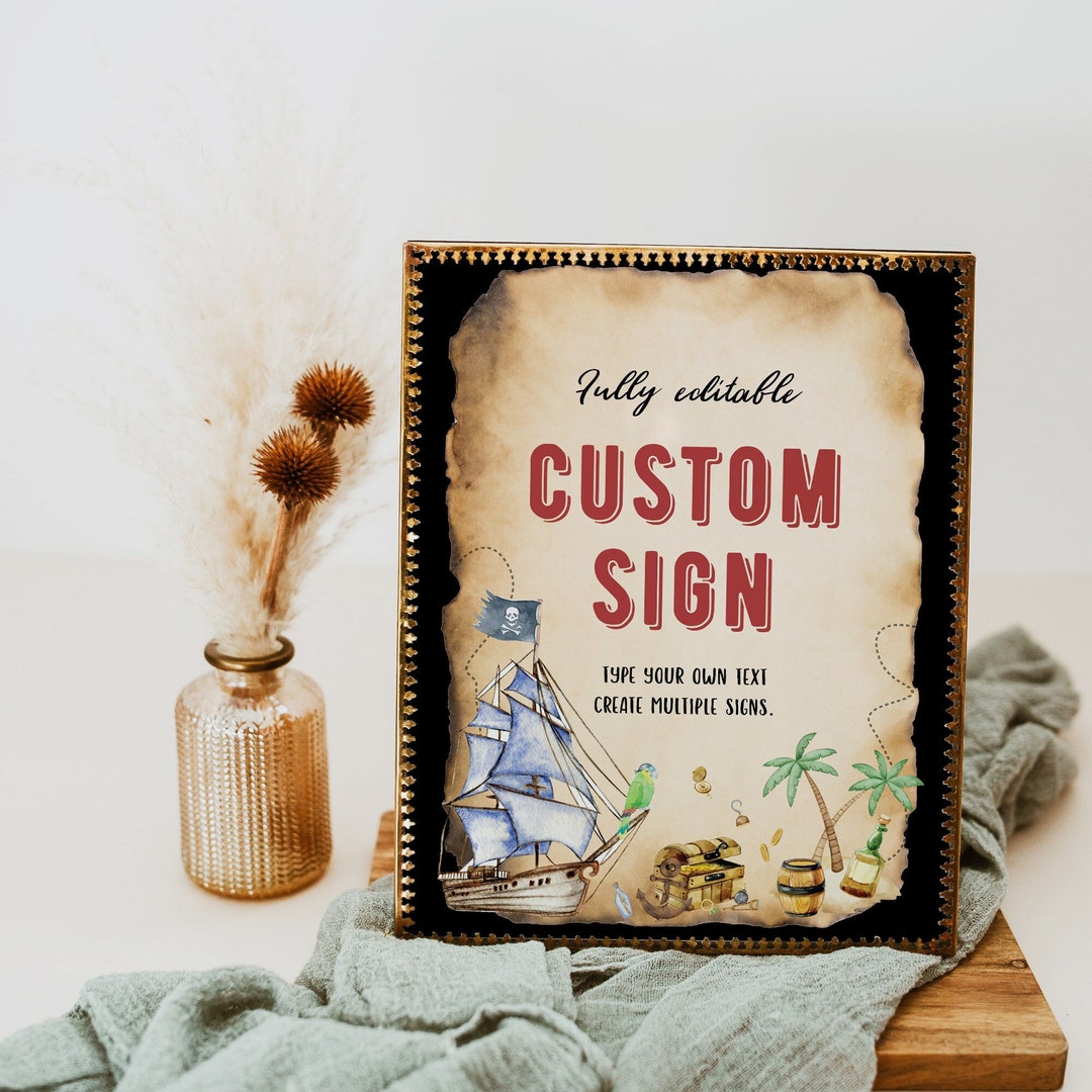 EDITABLE Pirate Birthday Party Sign Pirate Party Custom Sign - Etsy