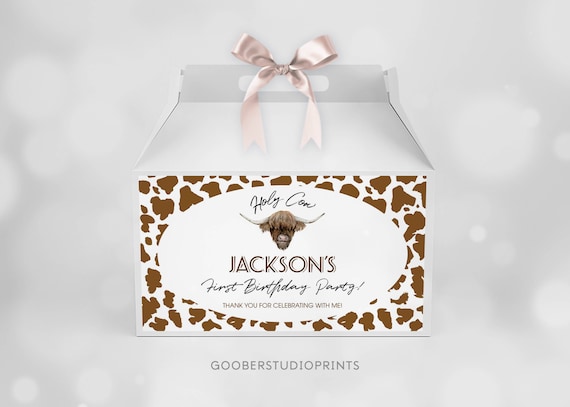 EDITABLE Holy Cow I'm One Gable Gift Box Label Cow - Etsy