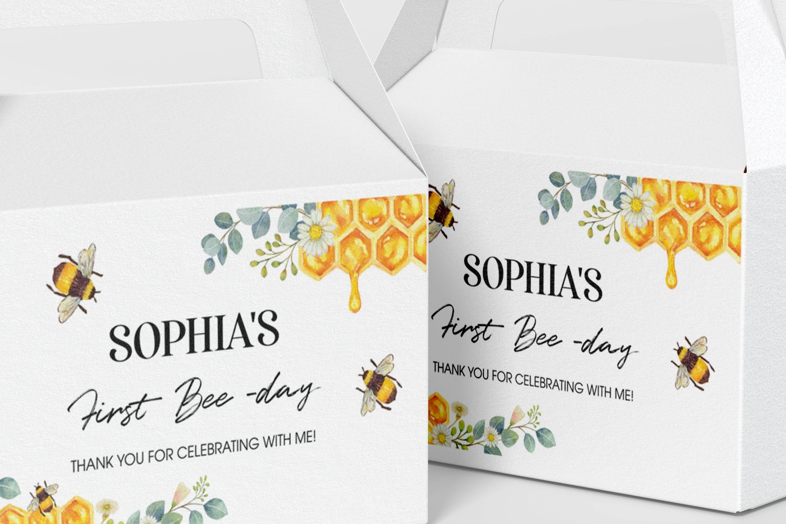 EDITABLE Bee Favor Gable Gift Box Label, First Bee Day Gable Label, Bee ...