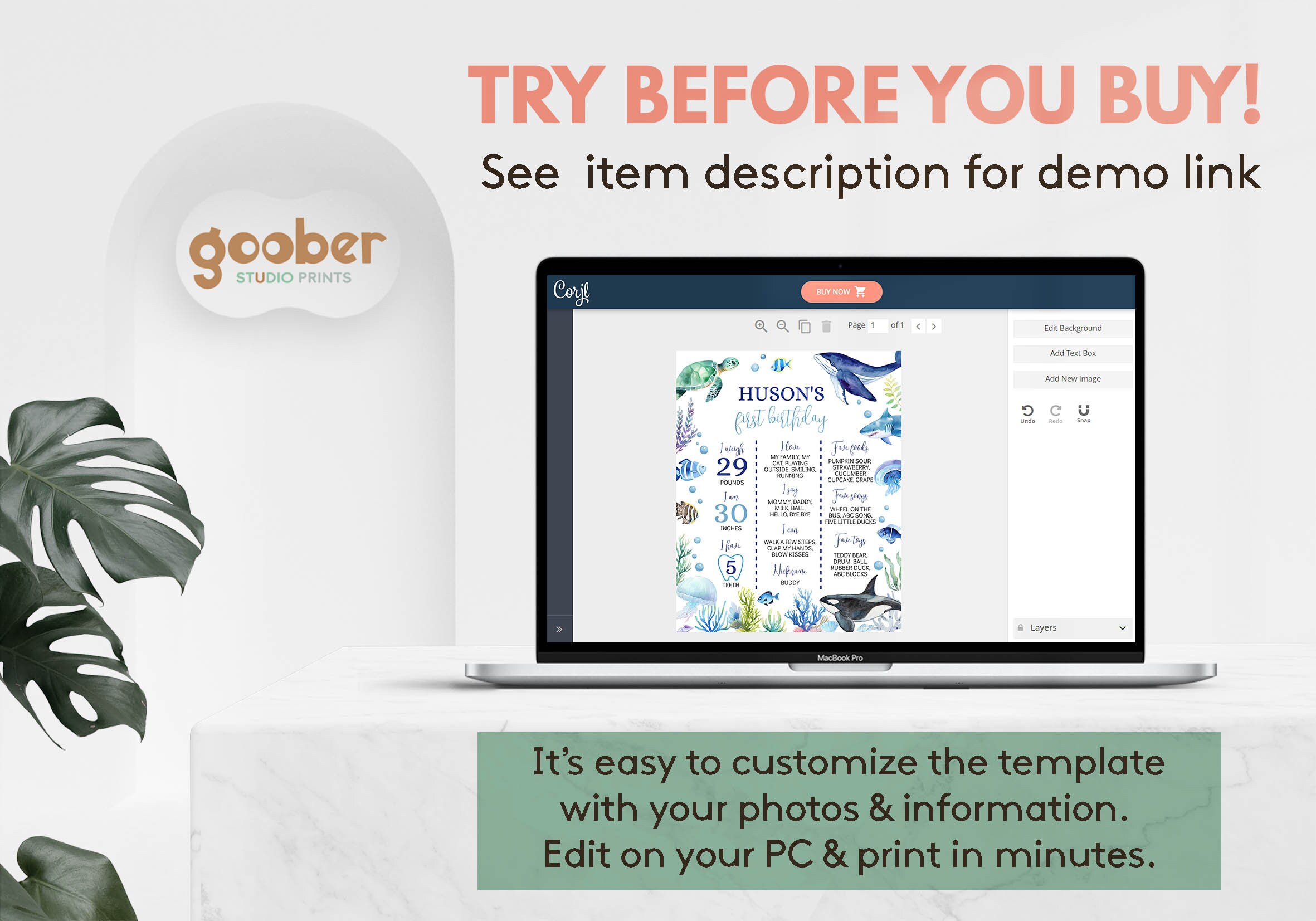 EDITABLE Under the Sea First Birthday Milestone Board, Oneder the Sea ...