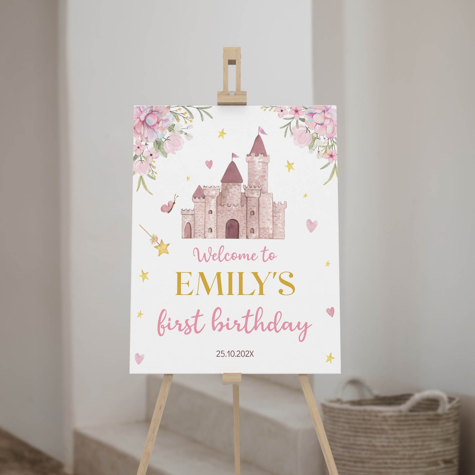 Princess Castle Birthday Sign, Editable Welcome Poster for Girl's First ...