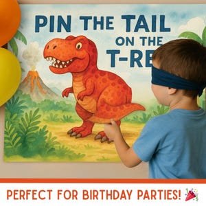 Pin the Tail on the T-rex Printable Game | 16x20 Poster + Tails + Wild ...