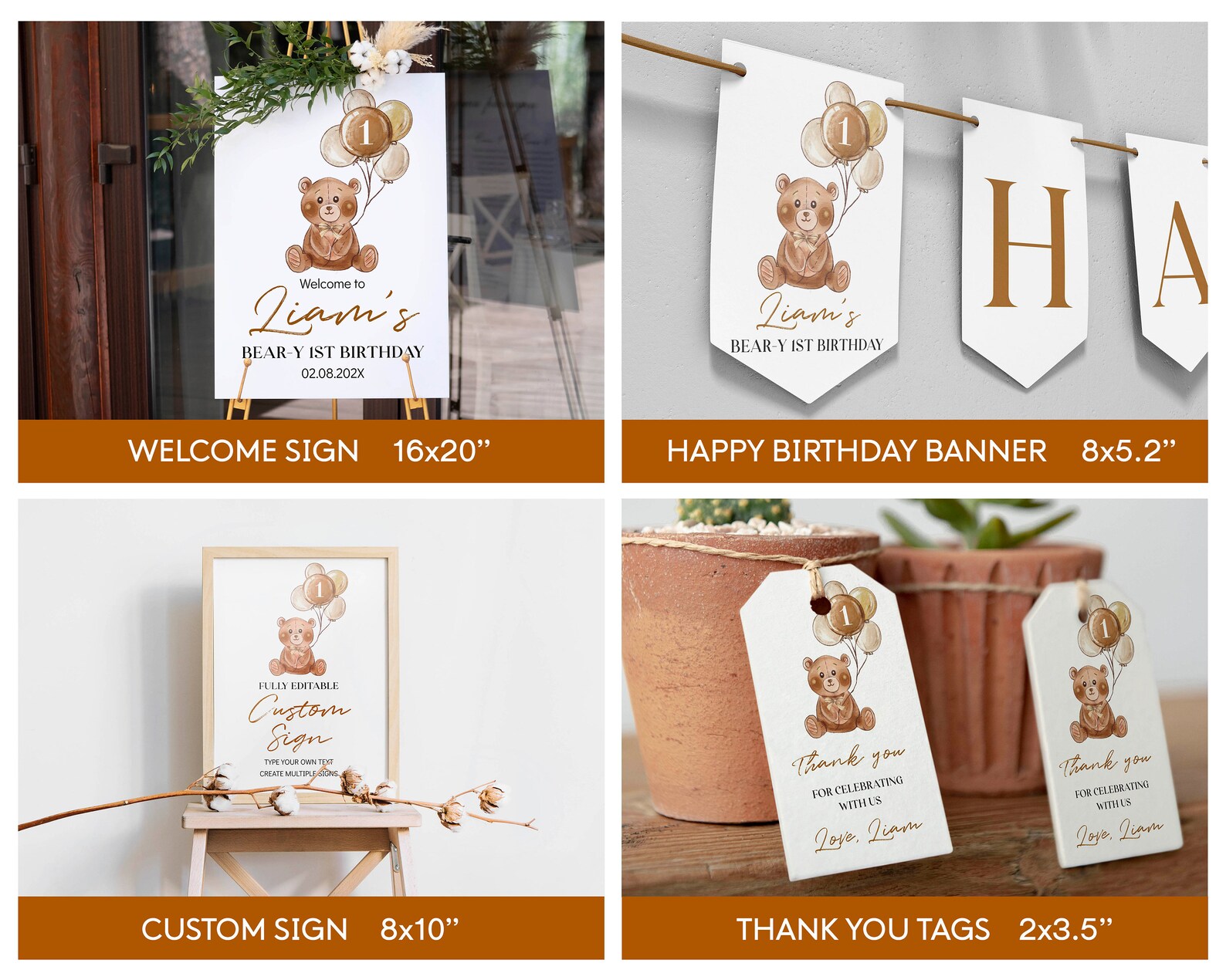 Editable Beary First Birthday Invitation Bundle Modern Bear - Etsy