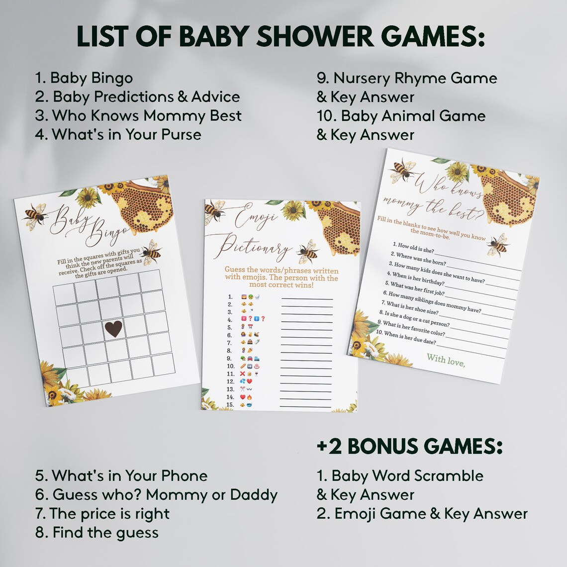10 Editable Bee Baby Shower Games Honey Bee Baby Shower Game - Etsy