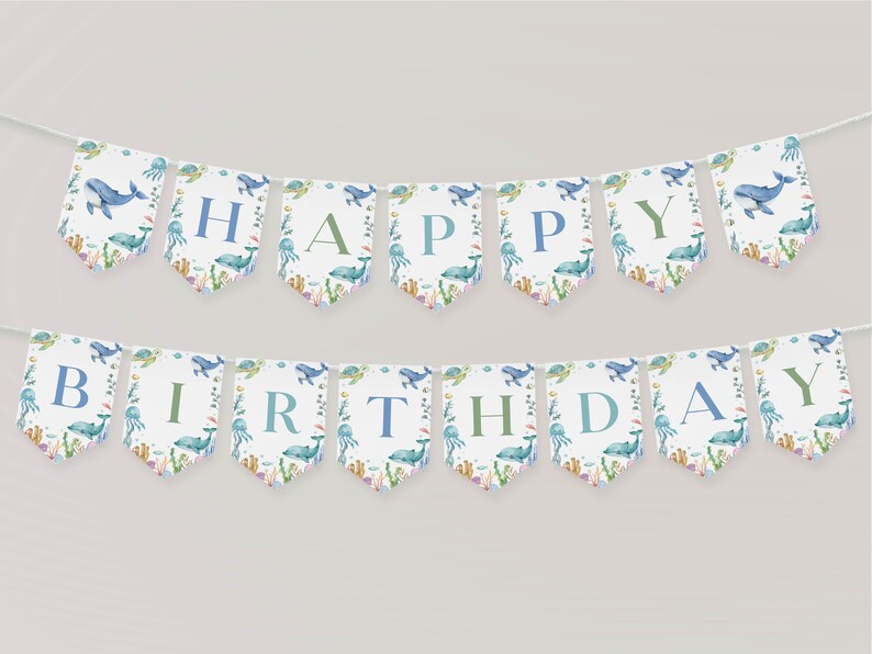 Editable Under the Sea Birthday Banner, Oneder the Sea Happy Birthday ...