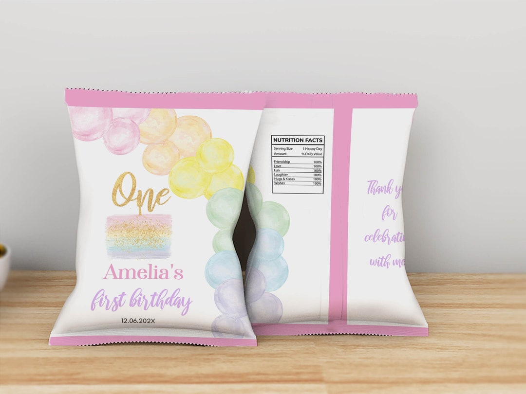 Pastel Rainbow Birthday Chip Bags, Pastel 1st Birthday Snack Bags ...