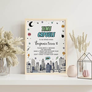 Superhero Birthday Time Capsule Sign & Card, Editable Comic Book-themed ...