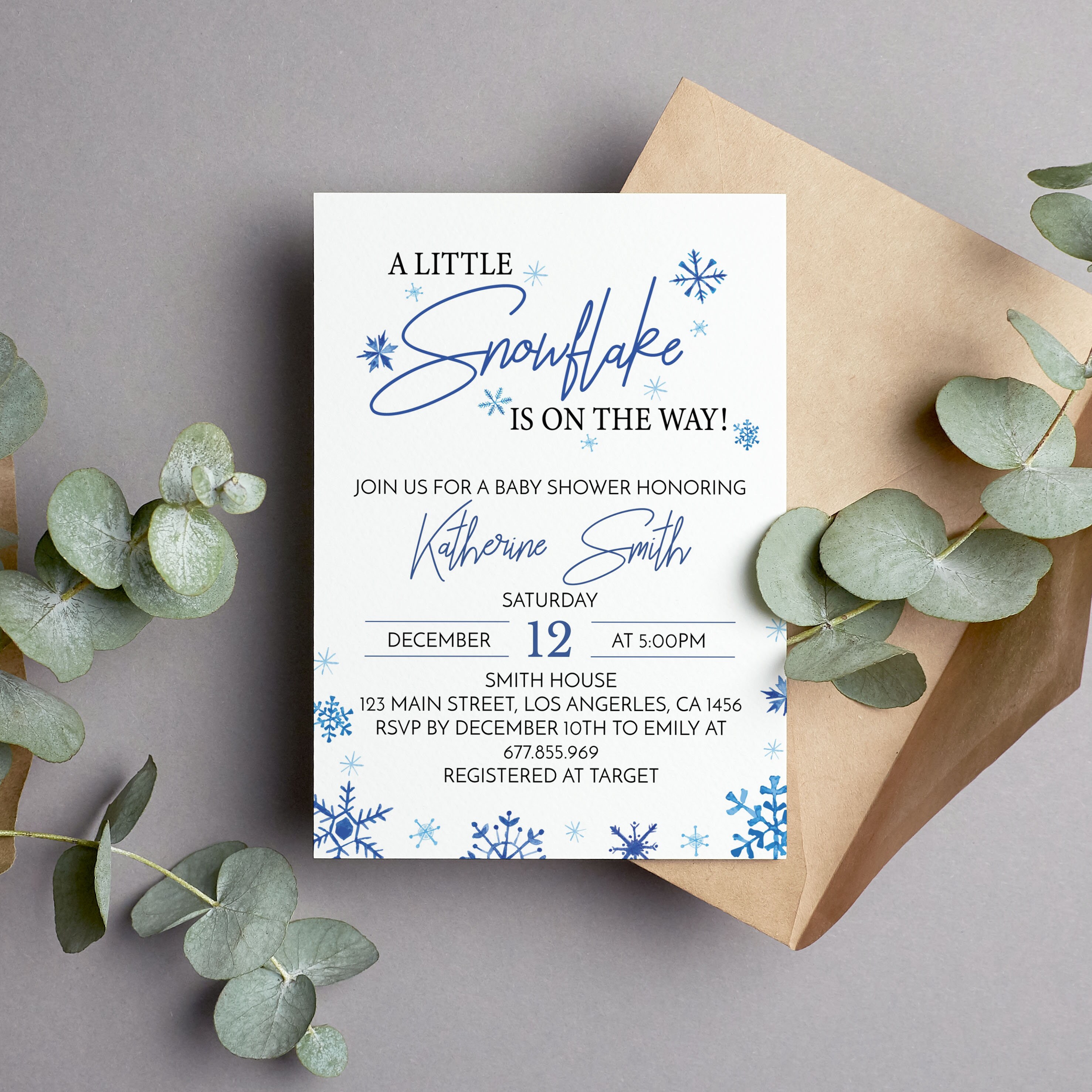 EDITABLE Snowflake Baby Shower Invitation Winter Baby Shower | Etsy